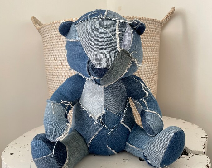 Denim Teddy Bear, Patchwork Teddy Bear, Unique Teddy Bear - Etsy UK