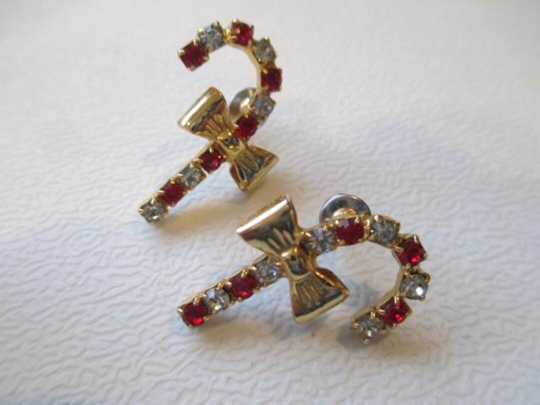 Vintage Rhinestone Candy Cane Post Earrings - Etsy