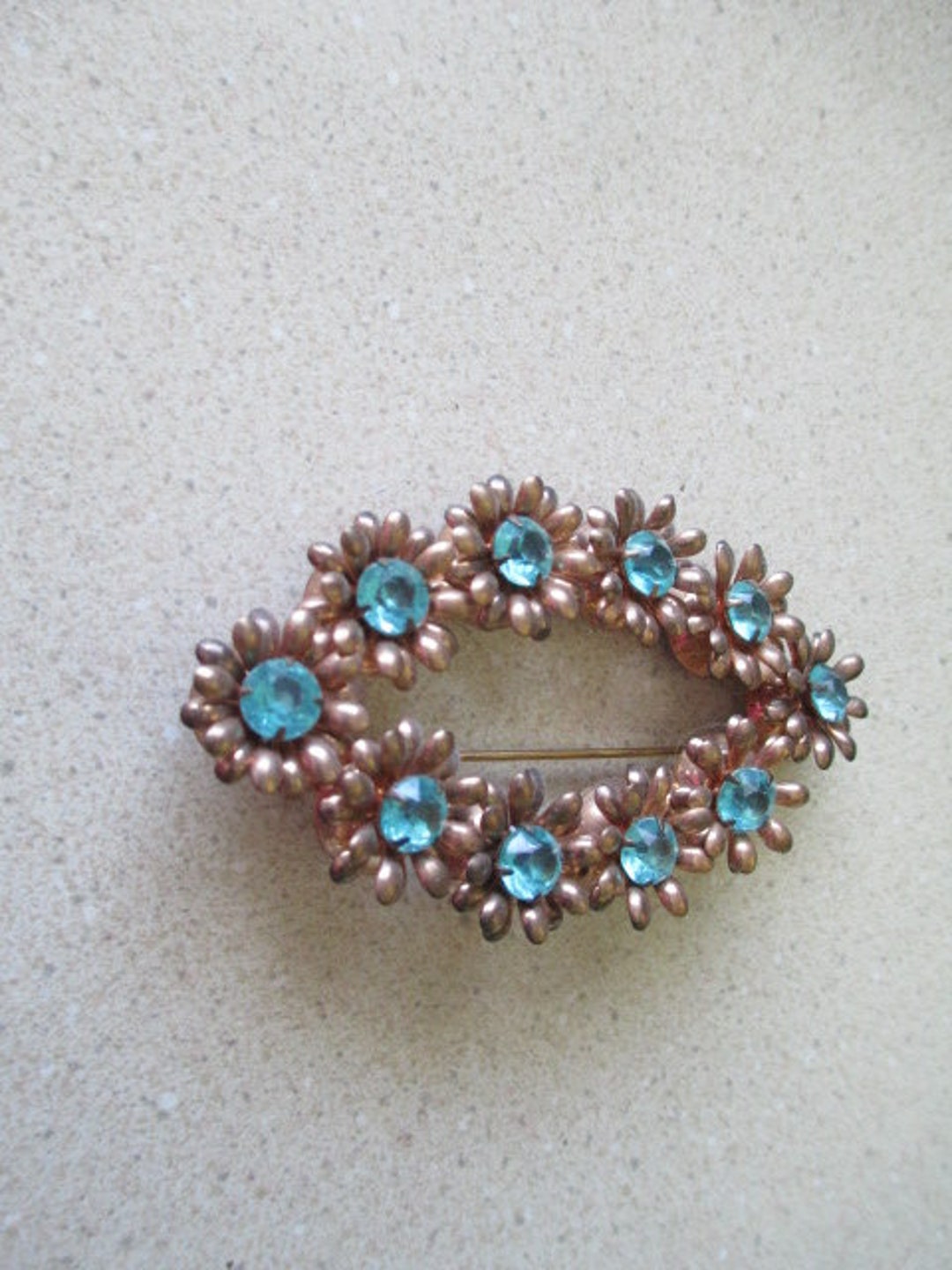 1940s Elegant Aqua Colored Stones/copper Brooch - Etsy