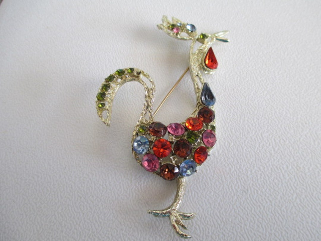 Rhinestone Rooster Brooch - Etsy