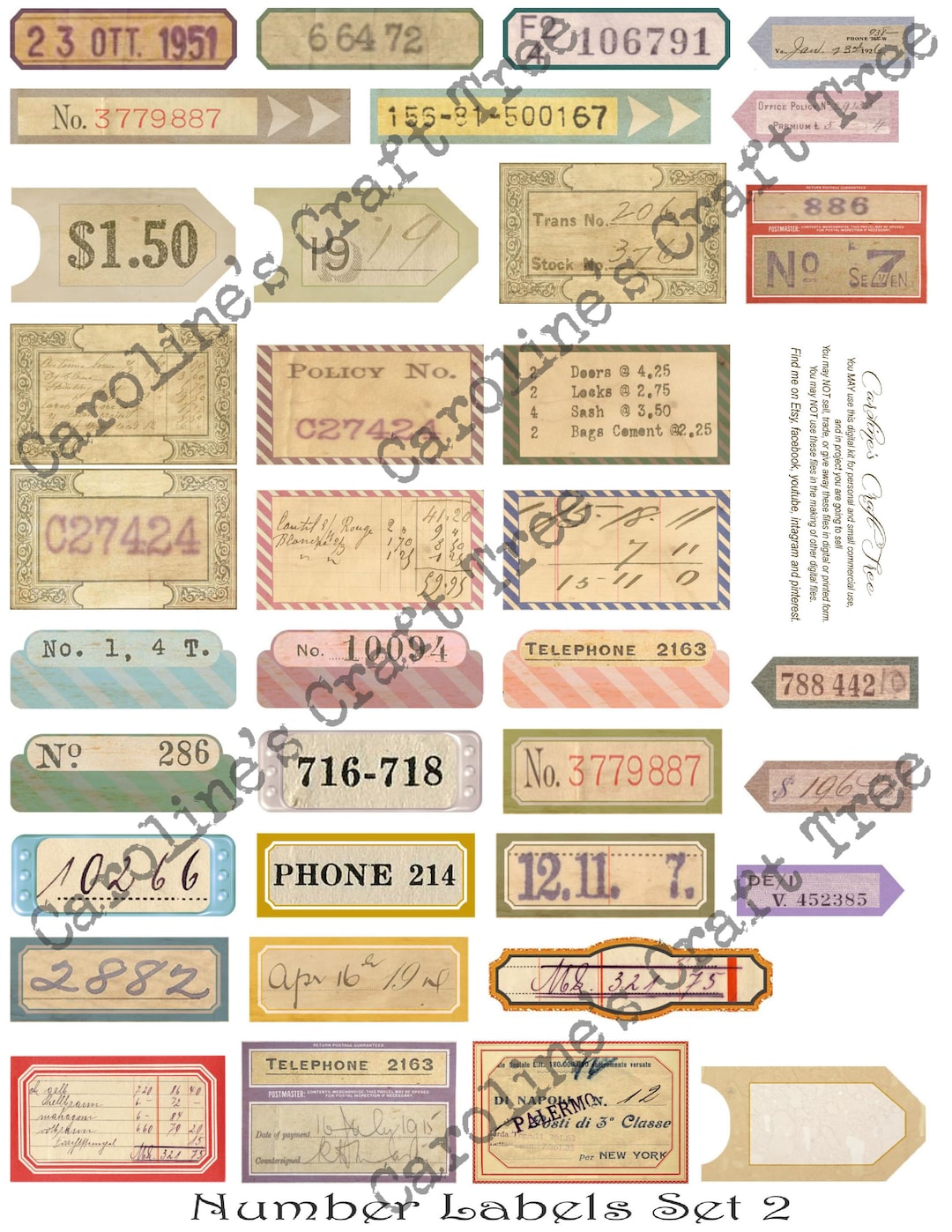 Labels Number Set 2 Digital Junk Journal Kit, Vintage, Printable ...