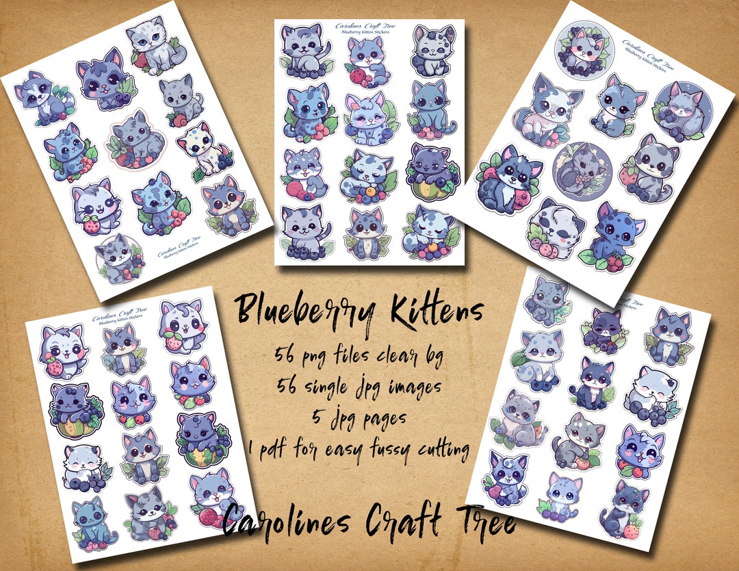 Blueberry Kittens Sticker Cutouts Digital Junk Journal Kit, Instant ...