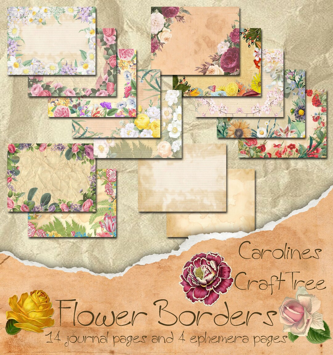 Flower Borders Digital Journaling Kit Set, Instant Download, Ephemera ...