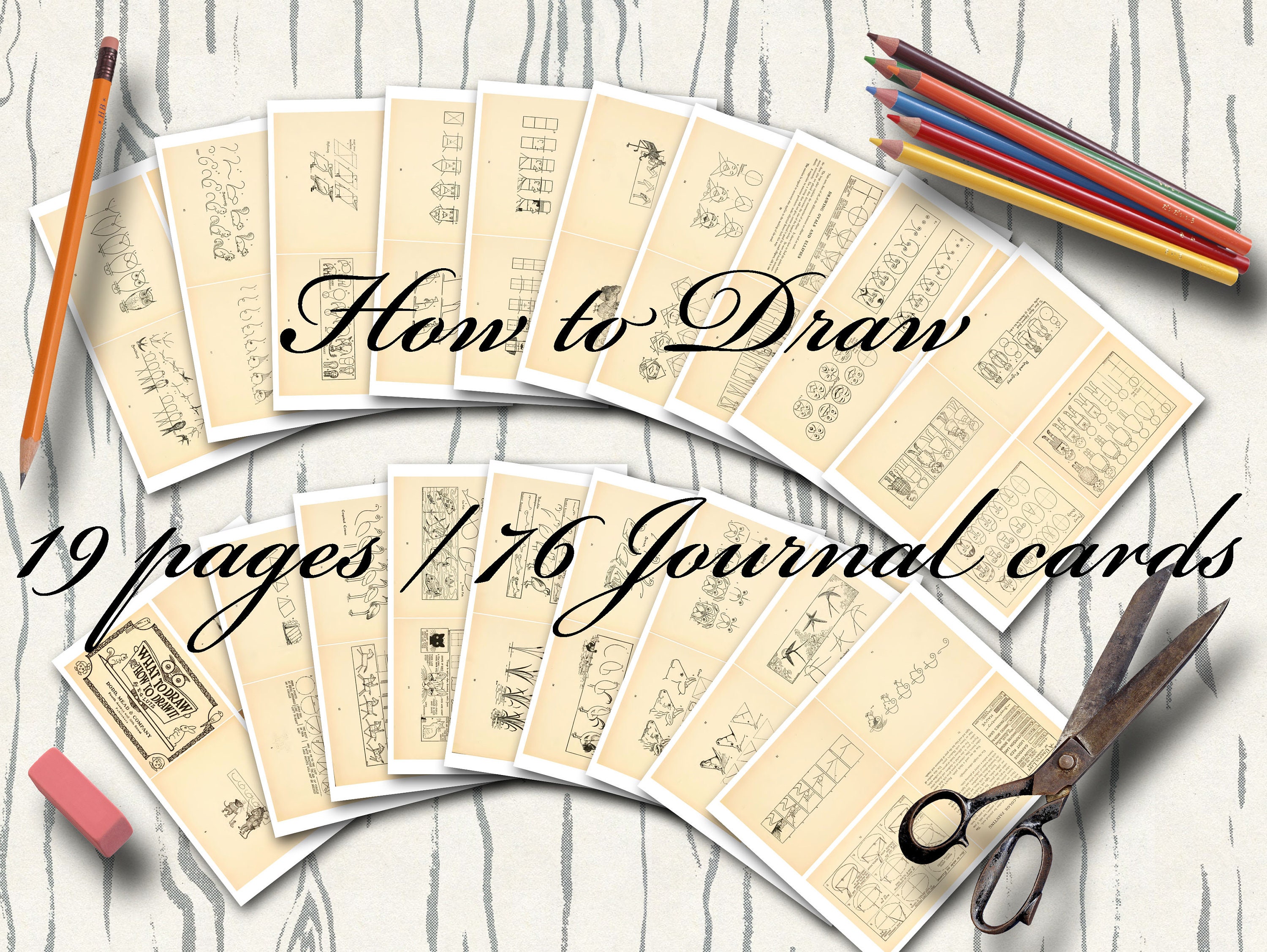 How to Draw Digital Kit Journaling Cards, Journals, Instant Download ...