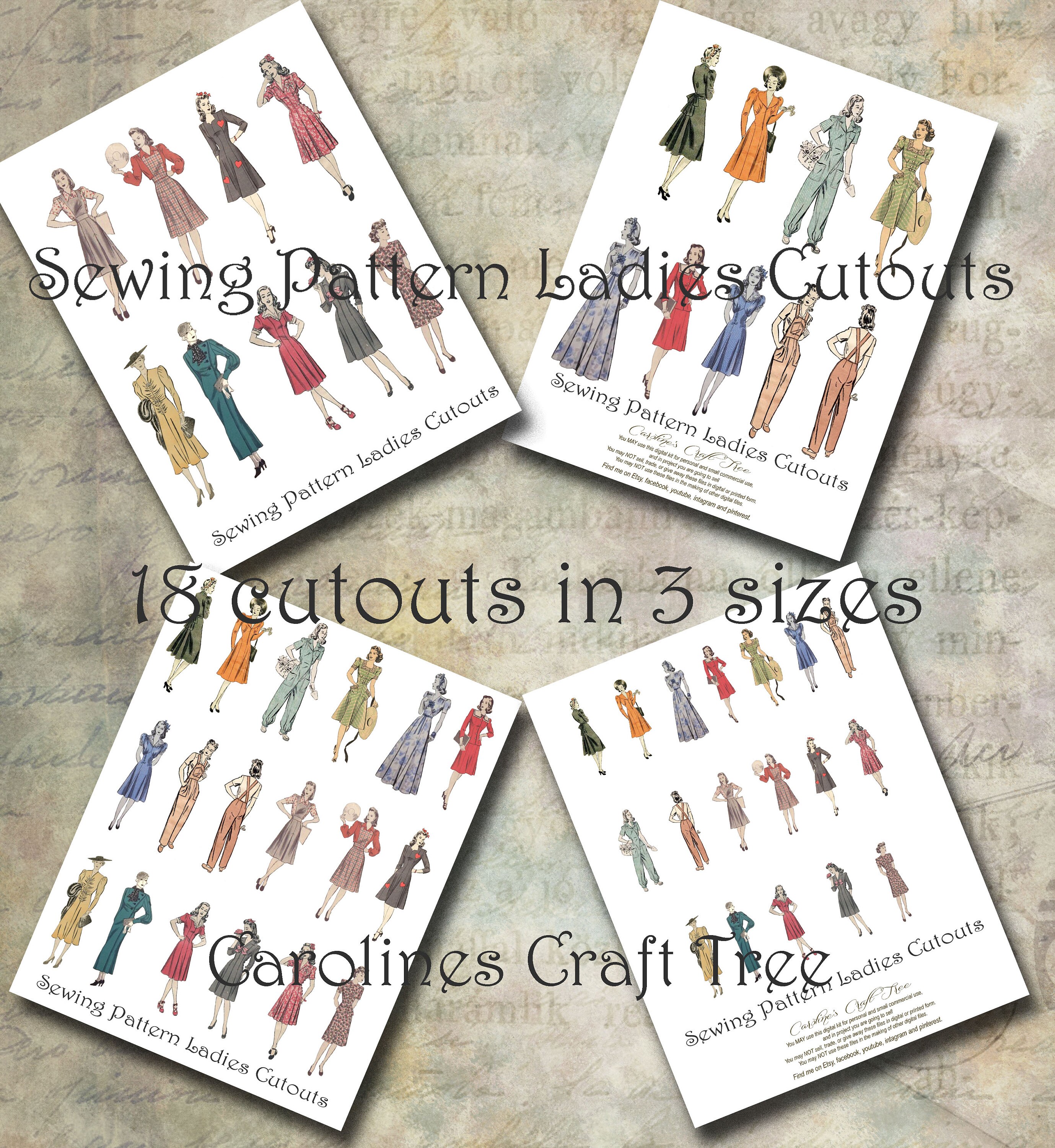 Vintage Pattern Lady Cutouts for Junk Journals, Instant Download ...