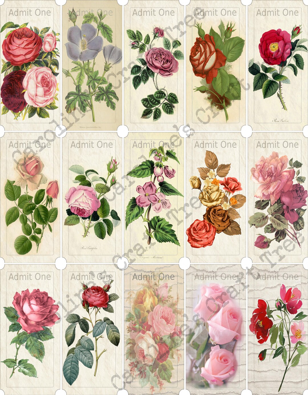 Tickets Vintage Flower Roses Digital Junk Journal Kit, Download ...
