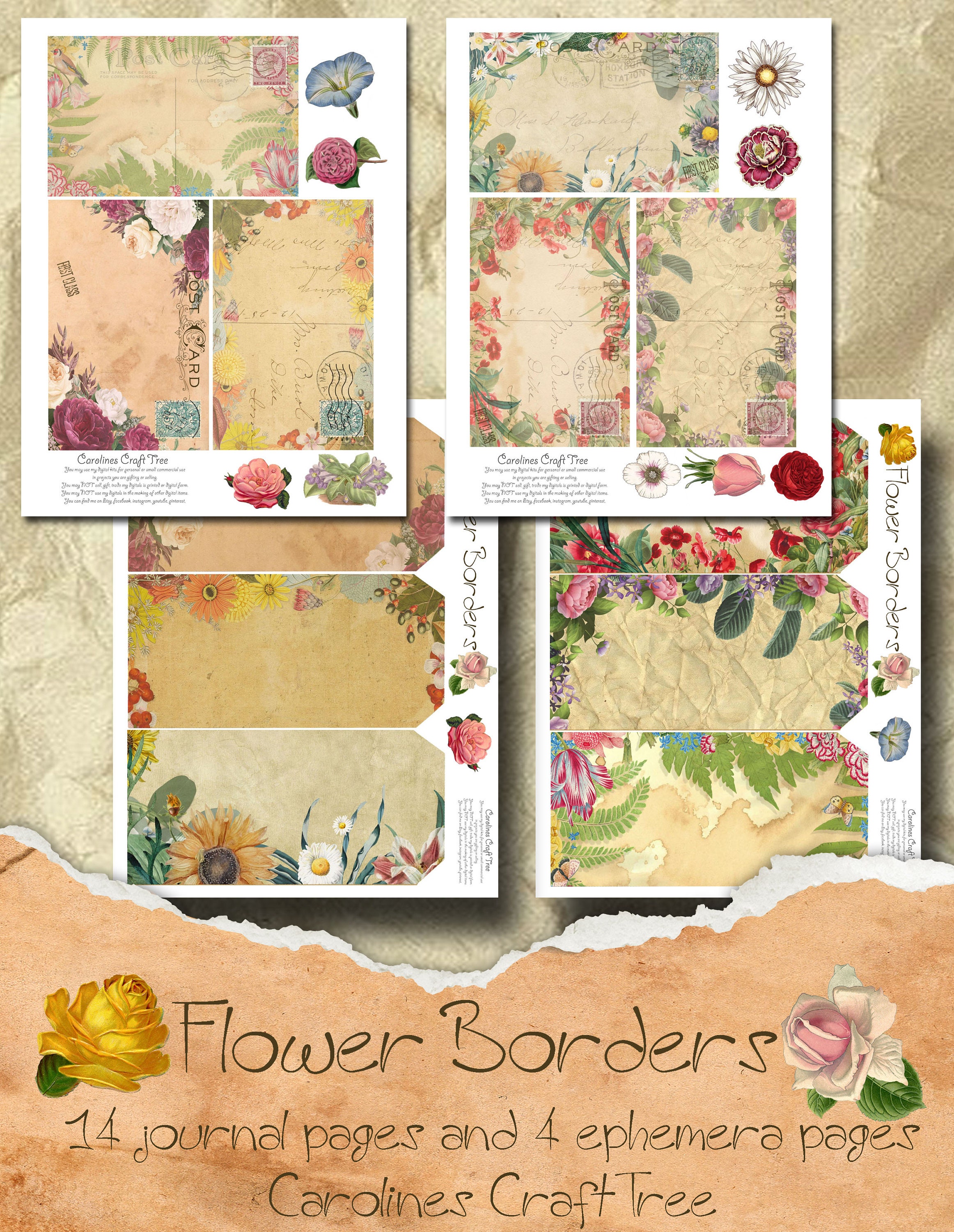 Flower Borders Digital Journaling Kit Set Instant Download - Etsy