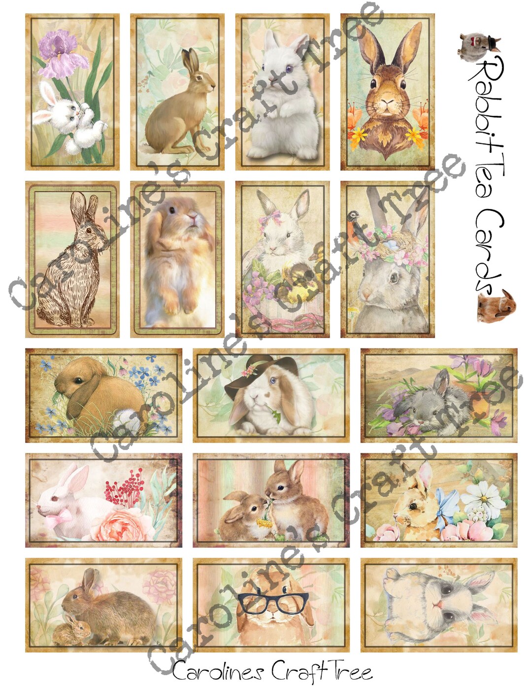 Rabbit Tea Cards Digital Junk Journal, Download Ephemera, Journaling ...