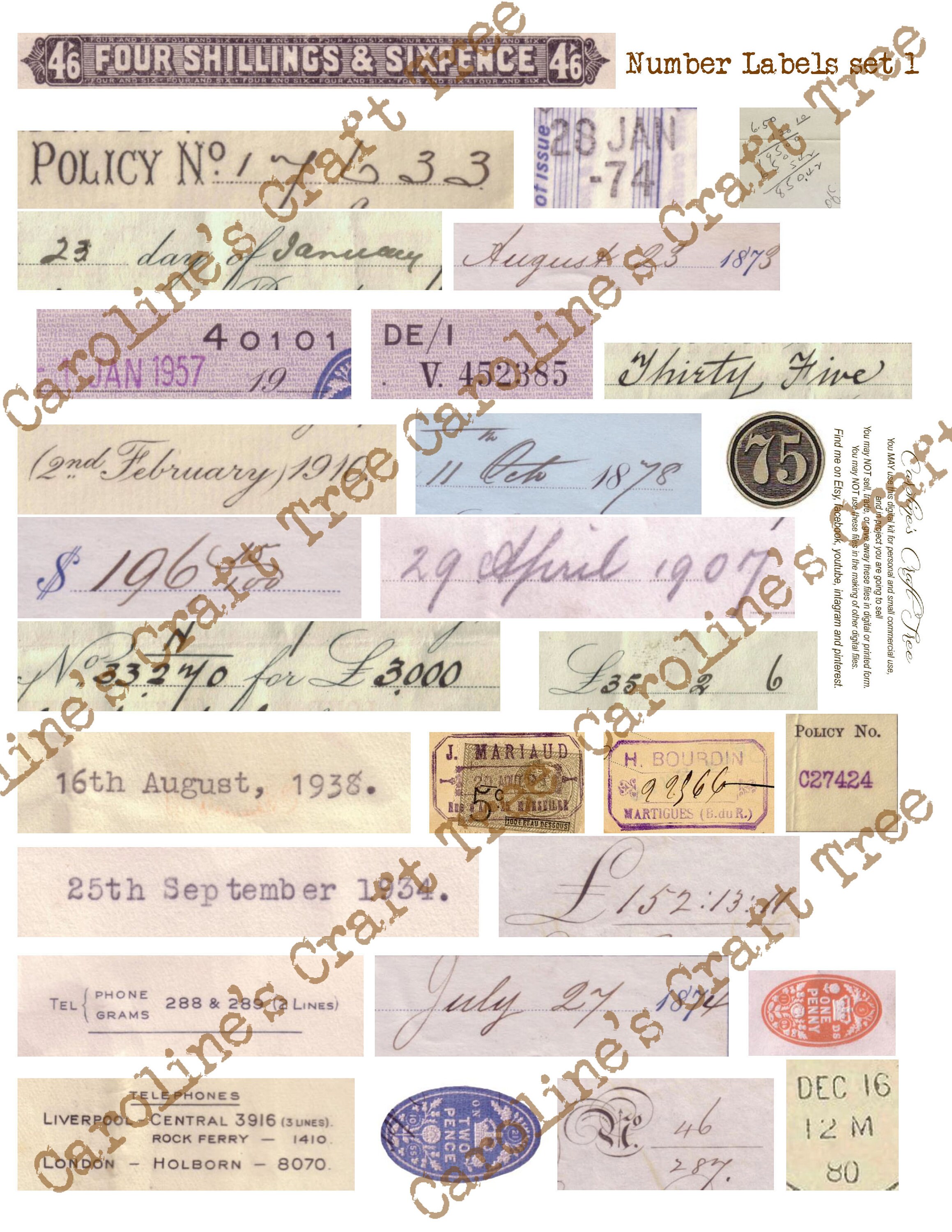 Number Labels Digital Junk Journal Kit Vintage Style - Etsy