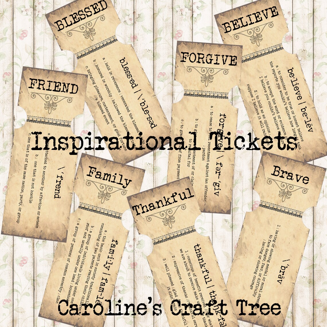 Inspirational Tickets Vintage Style Printable Instant Download Ephemera ...