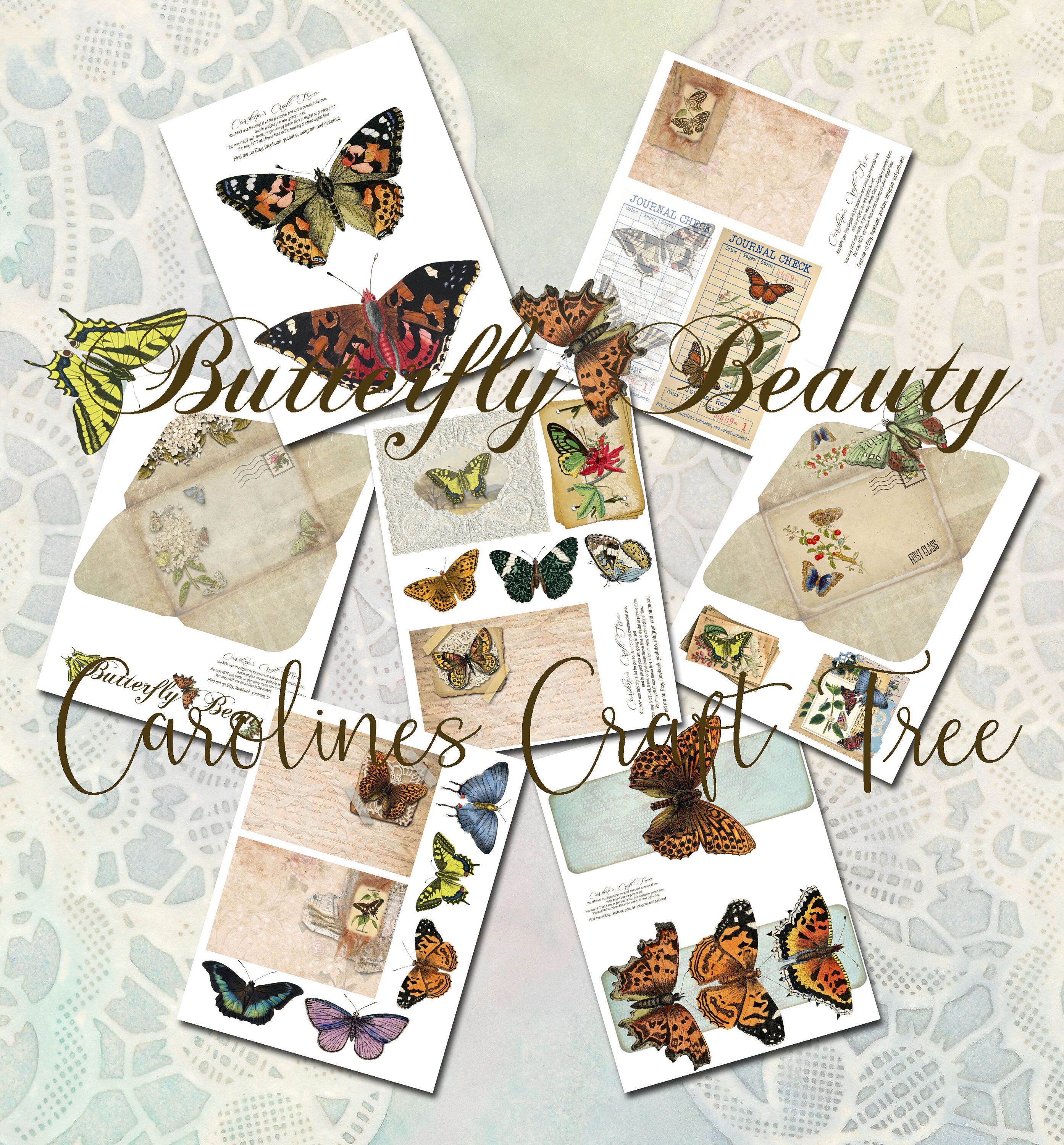 Butterfly Digital Kit Journaling Set, Instant Download, Ephemera, Junk ...
