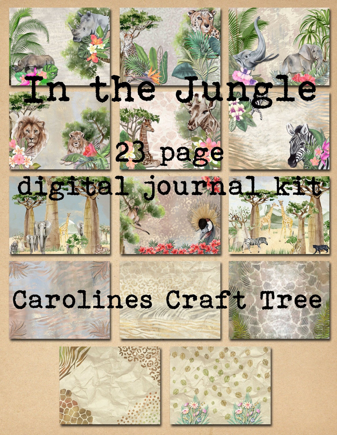 Safari Animal Digital Junk Journal Printable Kit, Journaling Set ...