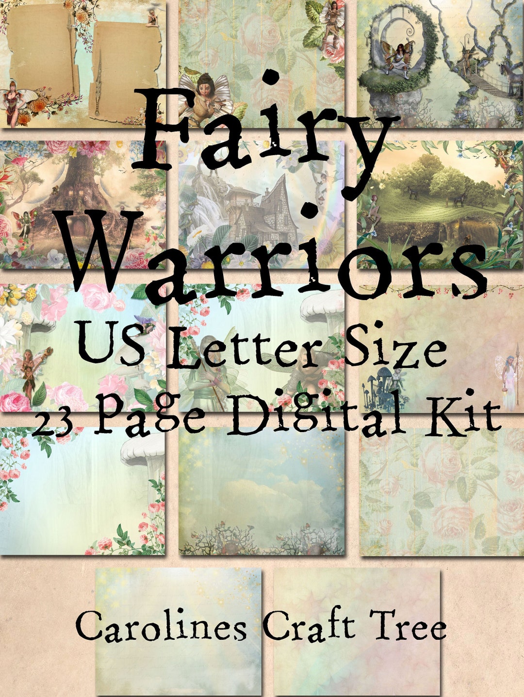 US Letter Fairy Warriors Digital Kit Junk Journaling Set, Instant ...