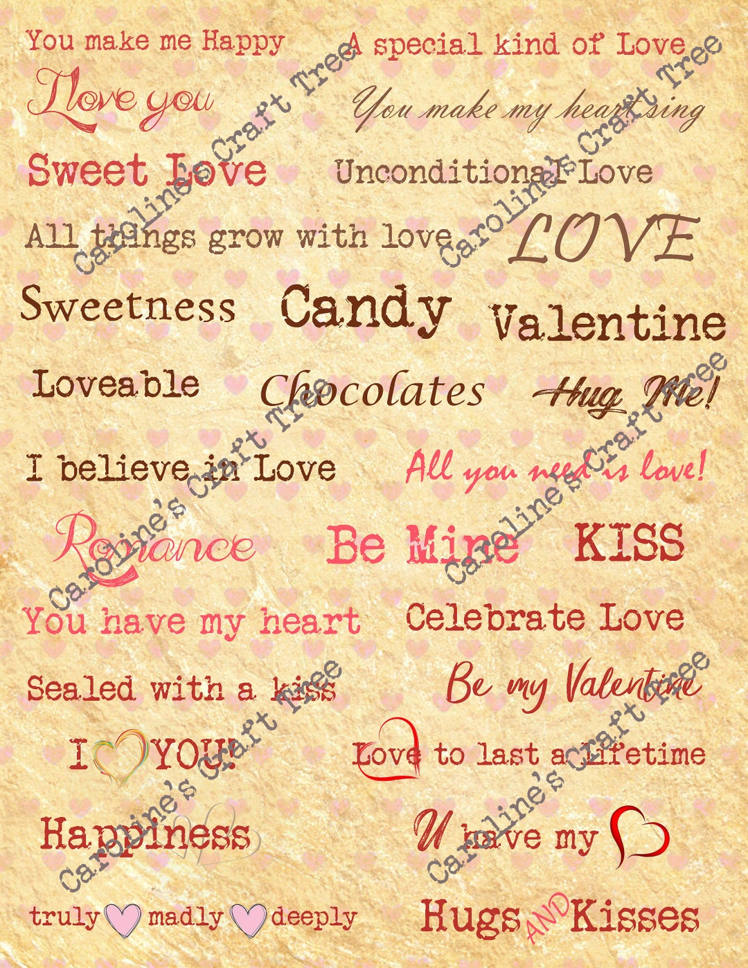 Valentine Loves Words to Cut Apart, Fonts, Printable, Download Ephemera ...