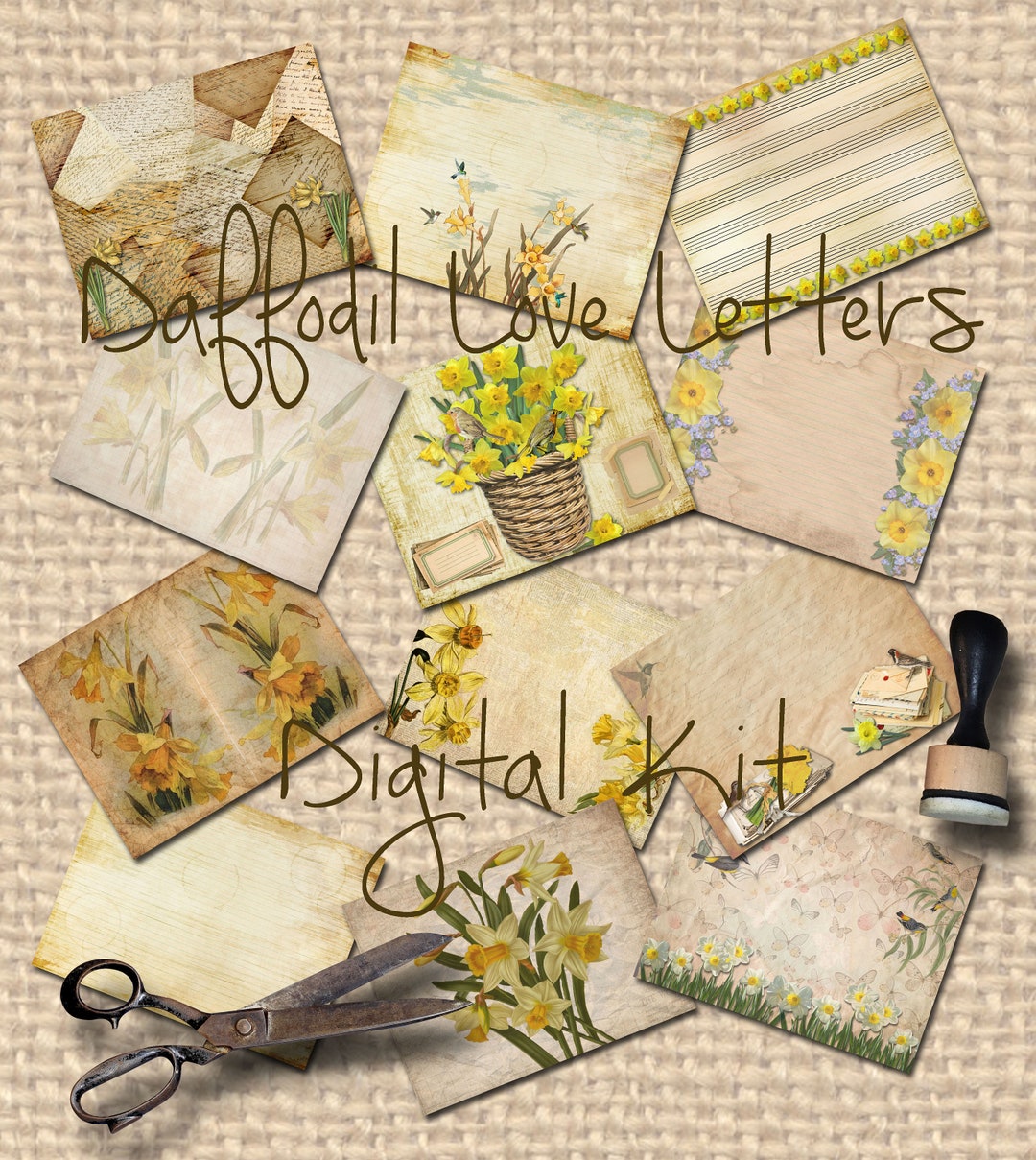 Daffodil Letters Digital Kit Journaling Set, Instant Download, Ephemera ...