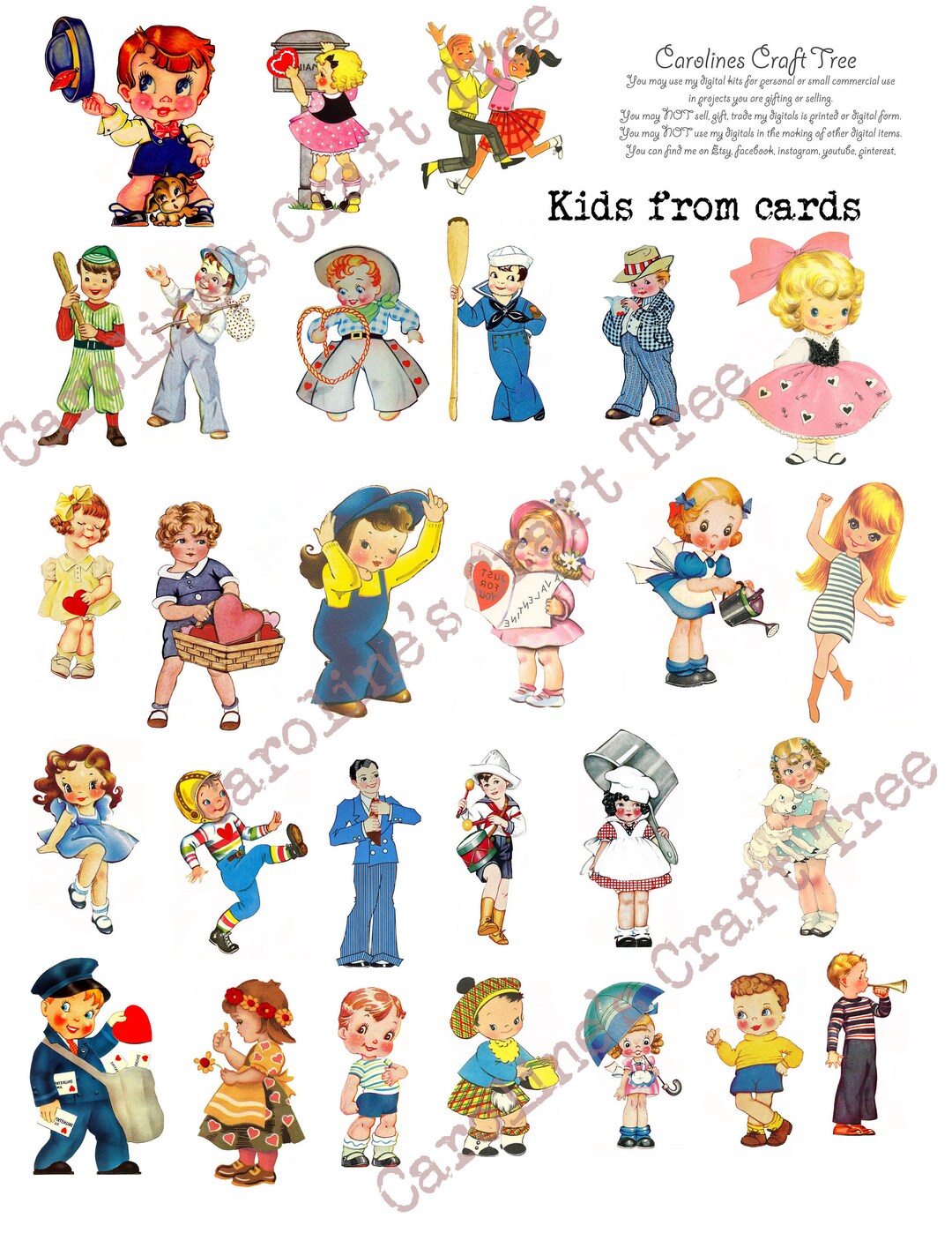 Kids From Cards Cutouts Digital Junk Journal Kit, Instant Download ...