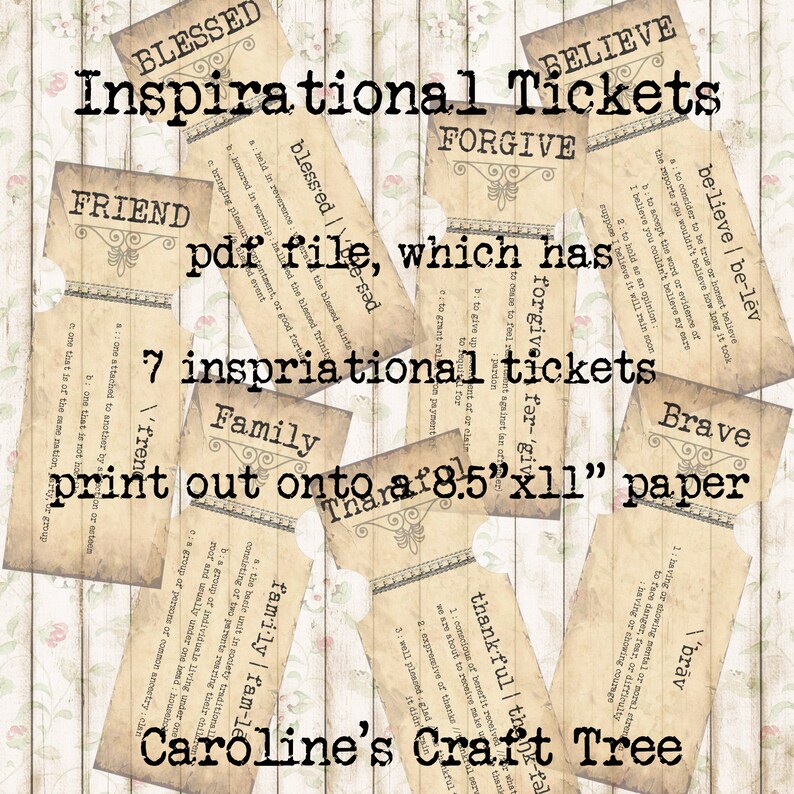 Inspirational Tickets Vintage Style Printable Instant Download - Etsy ...