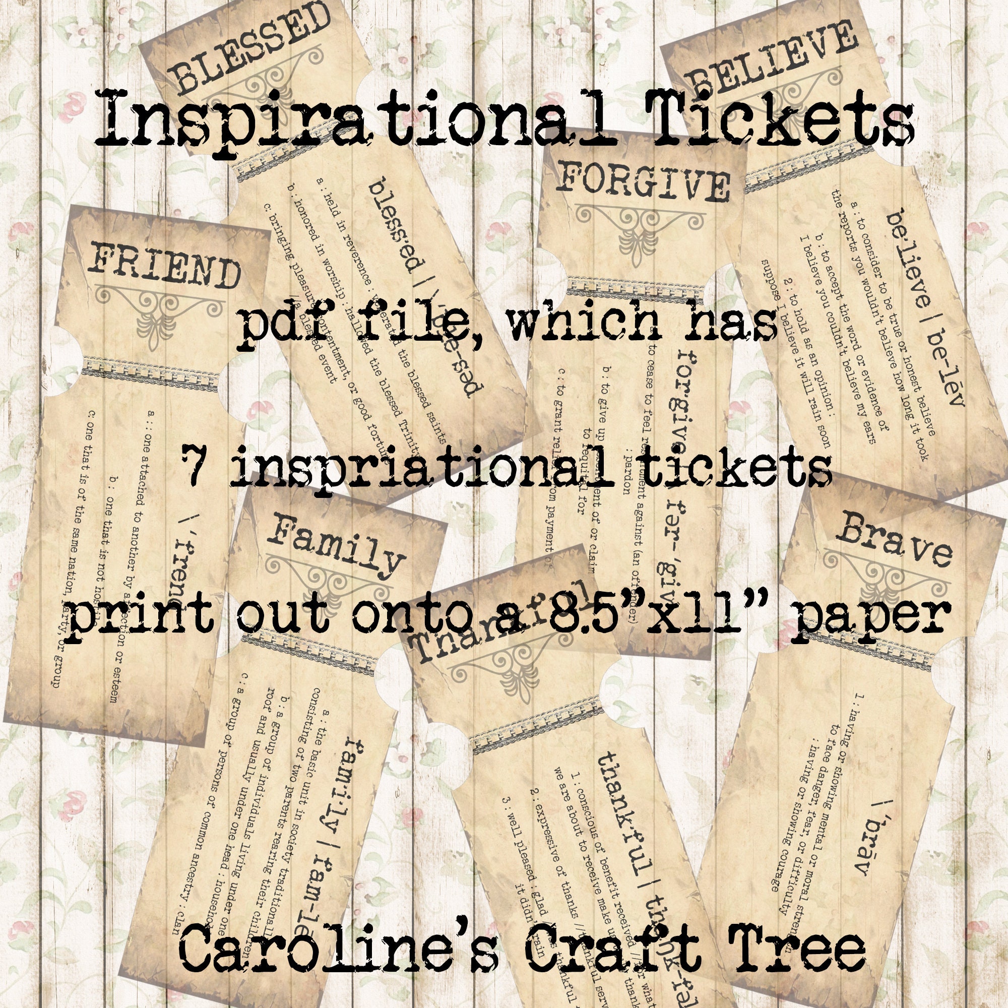 Inspirational tickets vintage style printable instant download | Etsy