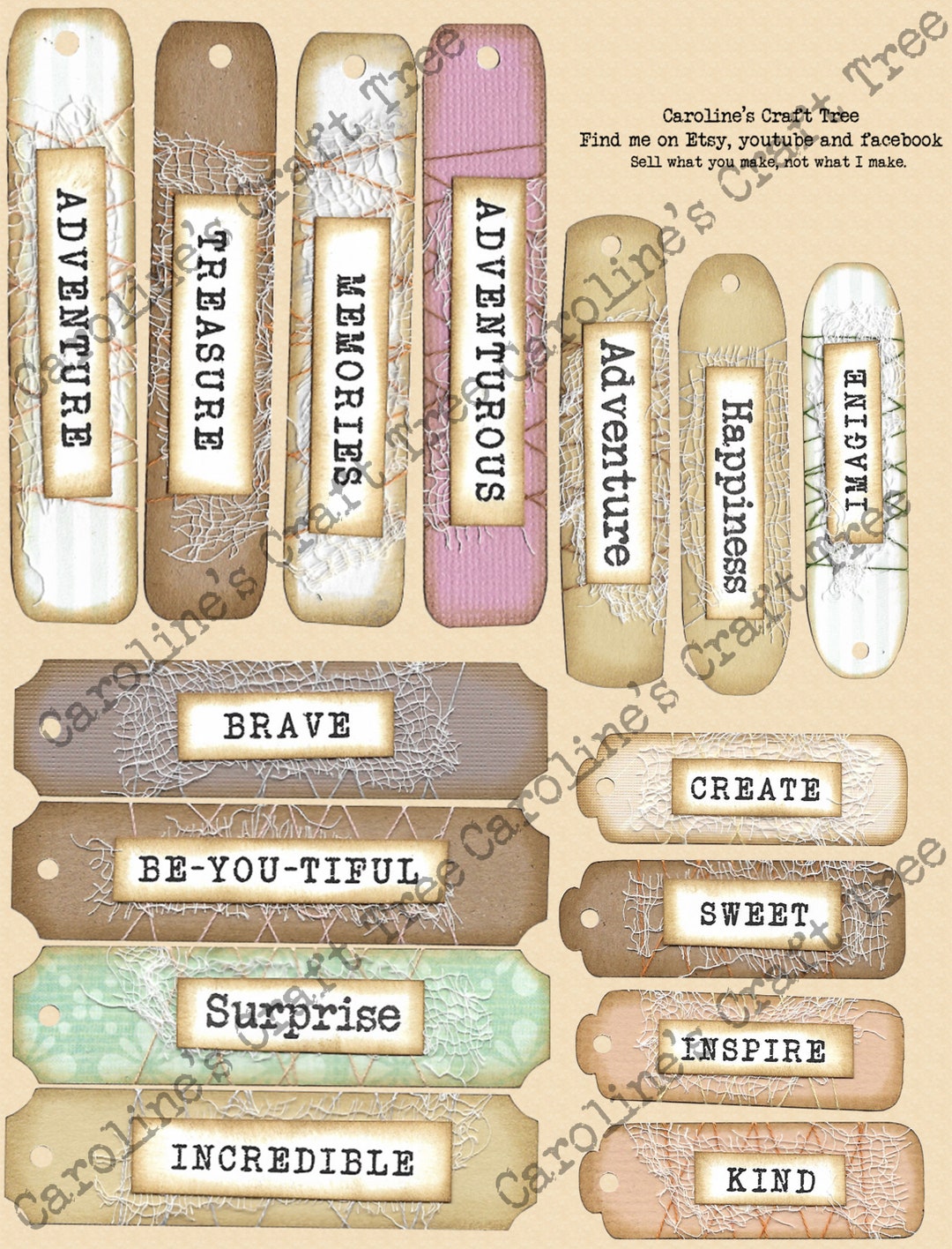 Inspirational Tags Vintage Style Printable Instant Download Ephemera ...