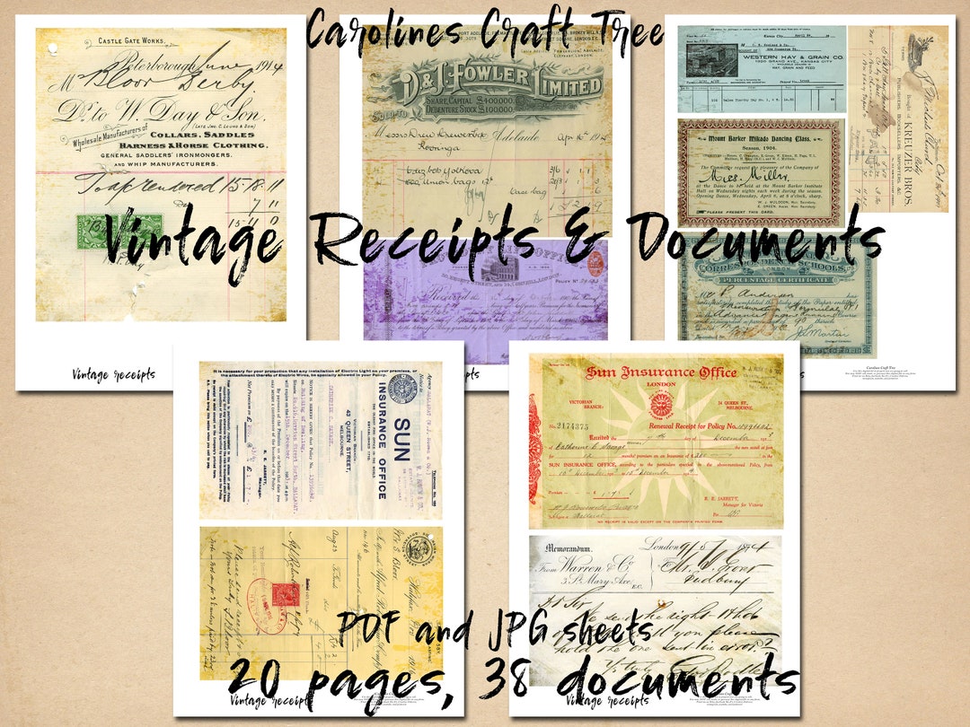 Vintage Receipts and Documents Digital Junk Journal Kit, Printable ...