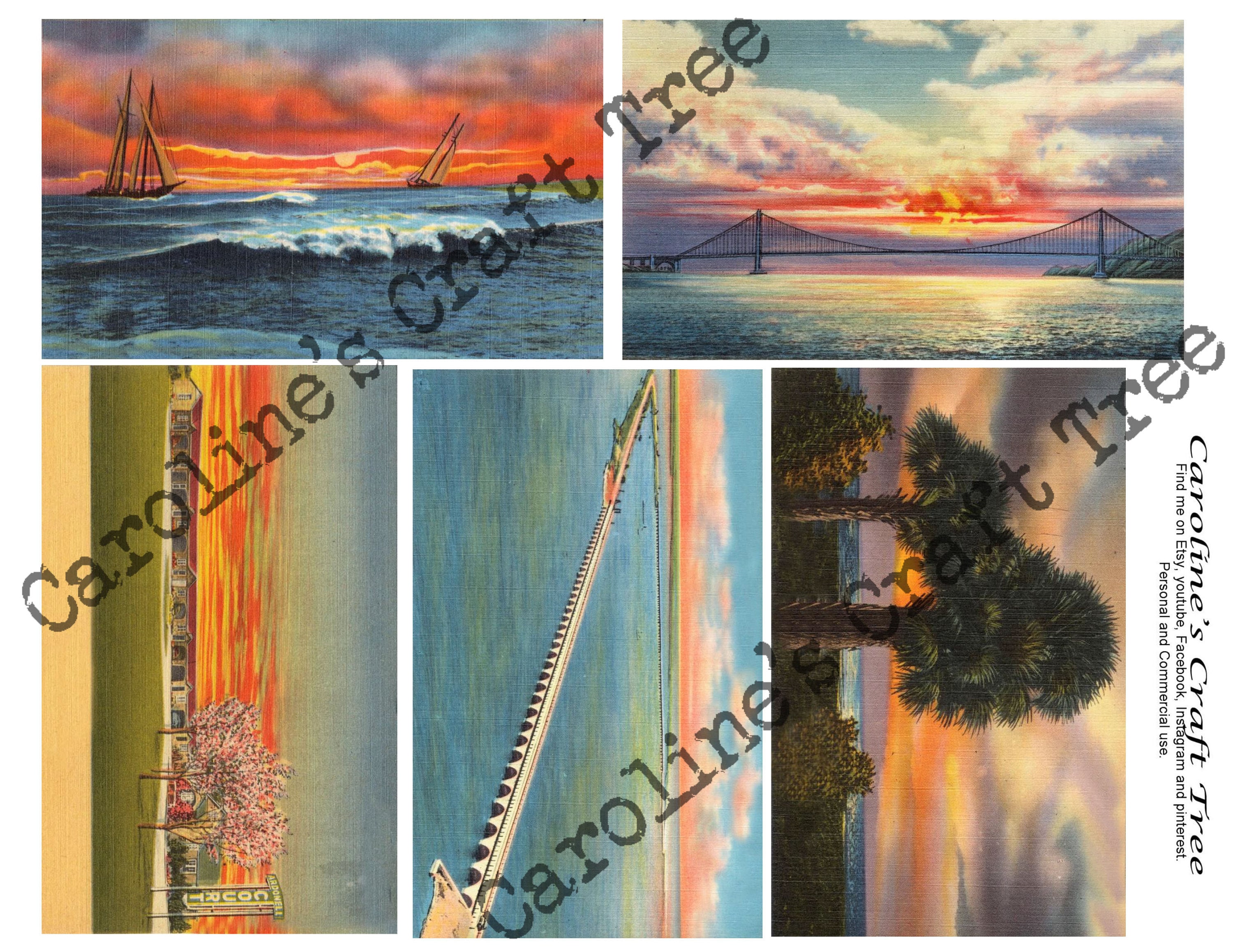 Sunset Theme Vintage Postcards Set Instant Download - Etsy