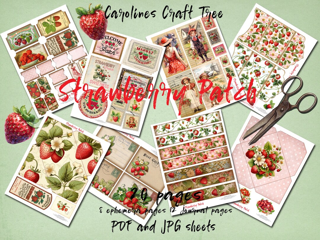 Strawberry Patch Digital Kit Journaling Set, Junk Journal, Instant ...