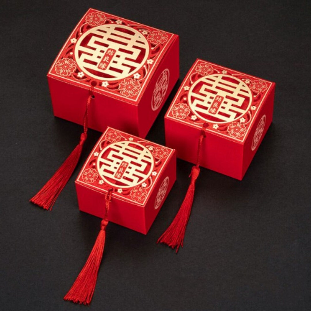 Set of 10/50 Gold Foil Double Happiness Red Chinese Traditional Wedding ...