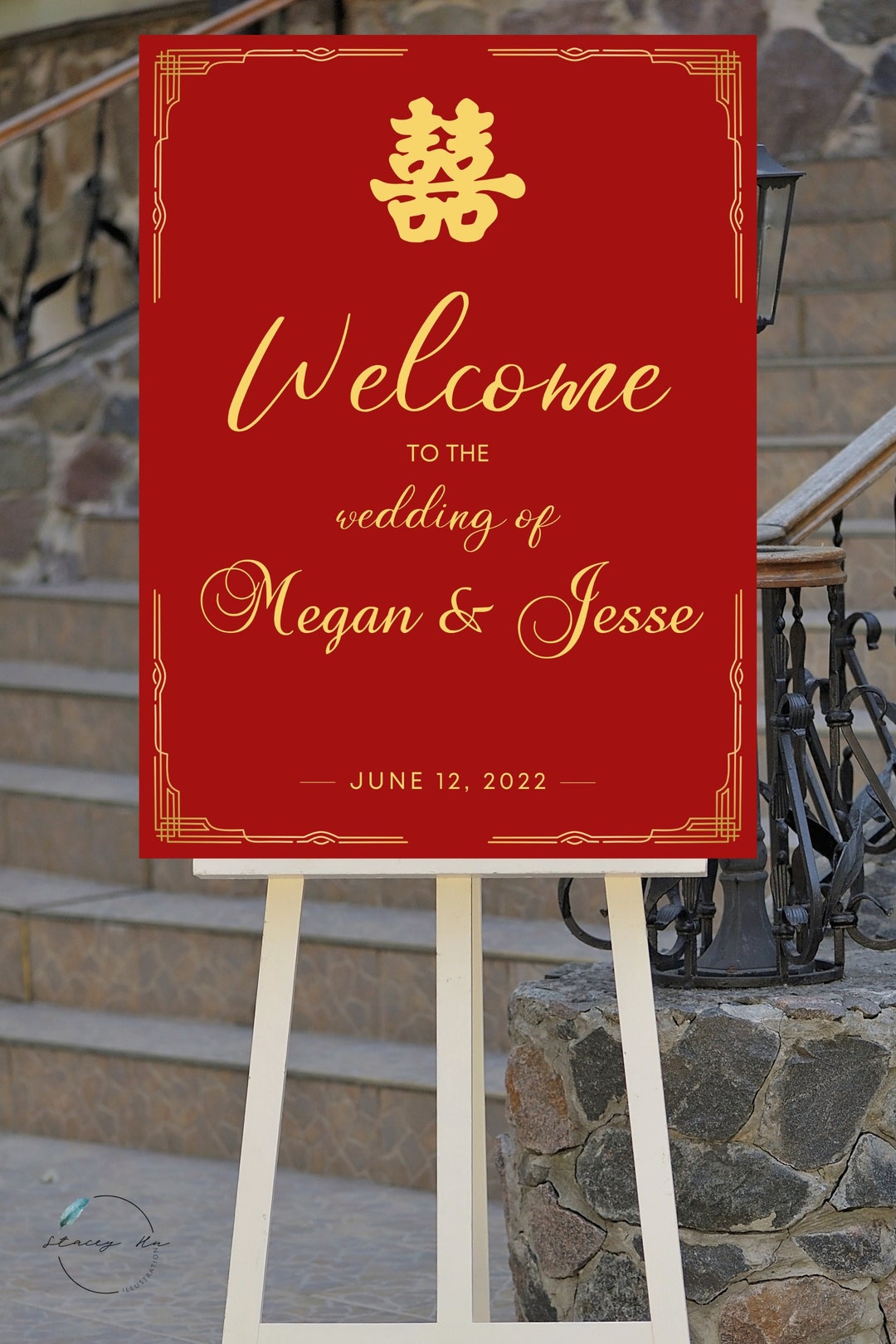 Red and Gold Asian Theme Double Happiness Welcome Sign 18x24 IN 45x60 ...