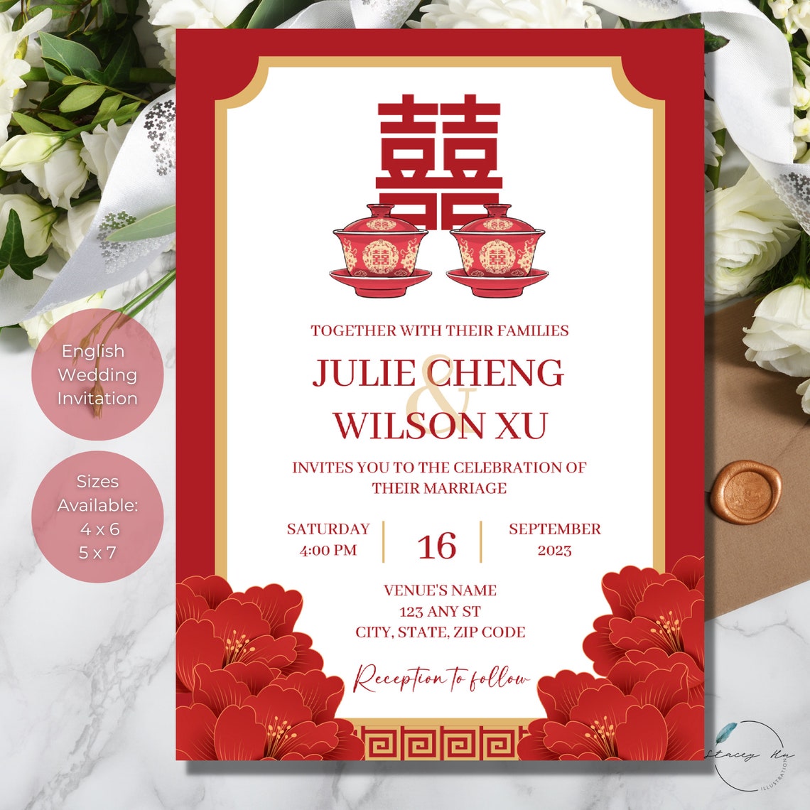Red Gold Chinese Ceremony Wedding Invitation Set - Etsy