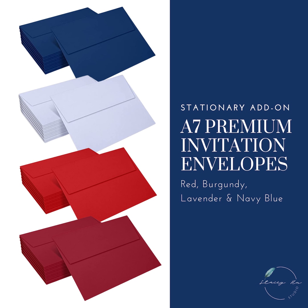 A7 Premium Invitation Envelopes | 5x7 | 4 Colors | 10/50/100/200 Pack ...