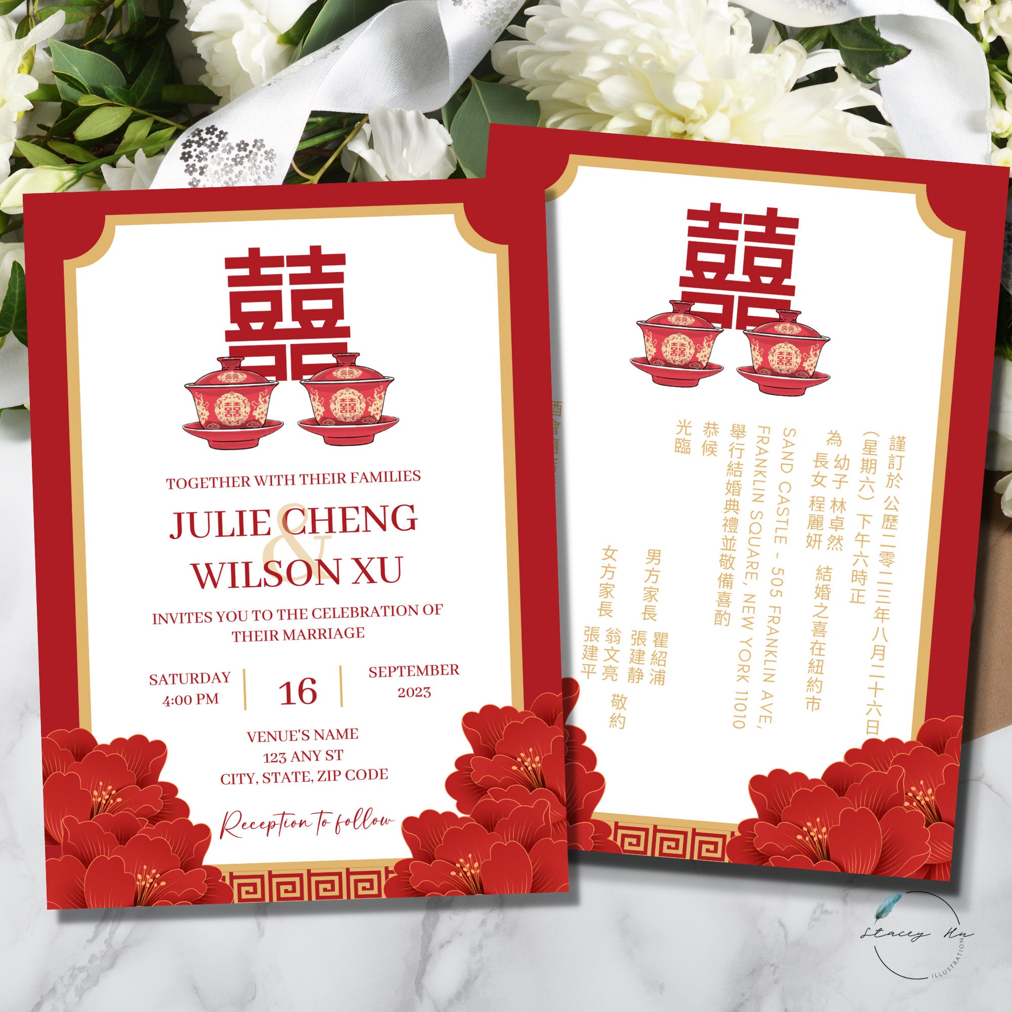 Red Gold Chinese Ceremony Wedding Invitation Set - Etsy
