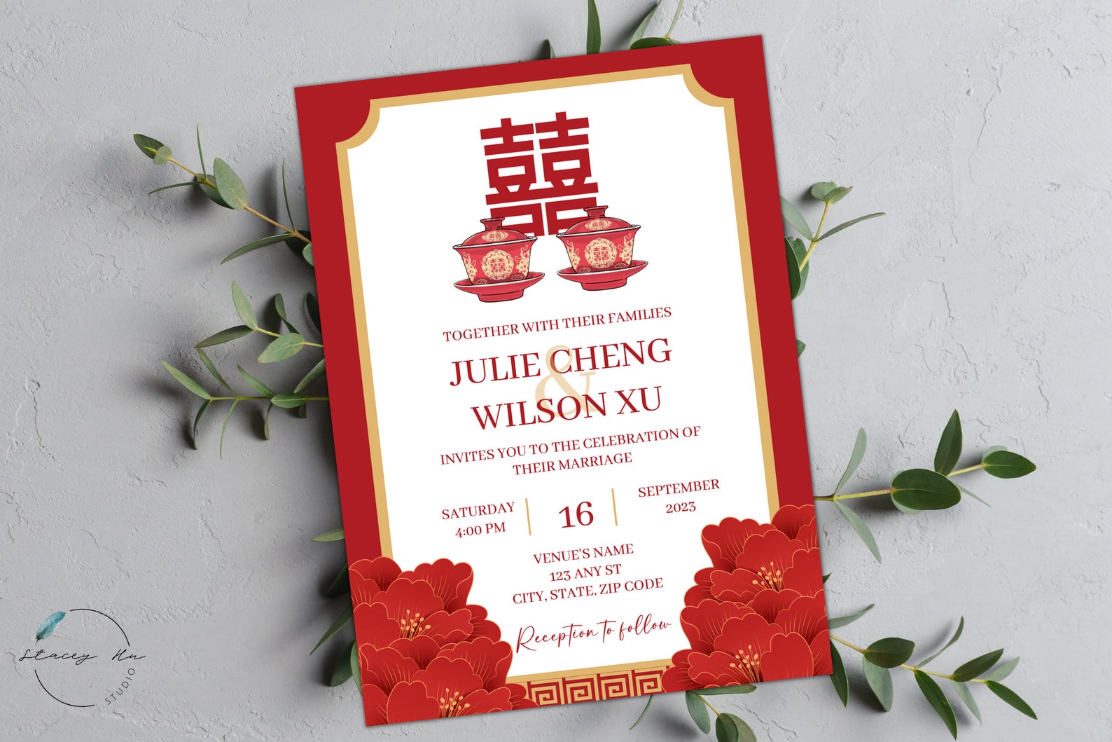 Red Gold Chinese Ceremony Wedding Invitation Set Traditional Chinese ...