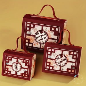 Floral Double Happiness Chinese Wedding Favor Boxes With Handles (set ...