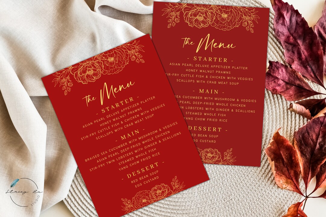 Simple Red and Gold Wedding Menu | 5x7 | 2 Reds | Editable Canva ...