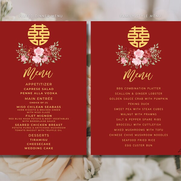 Wedding Family Style Menu - Etsy
