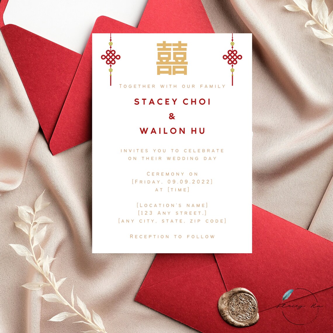 Minimal Asian Theme Wedding Invitation Double Happiness - Etsy