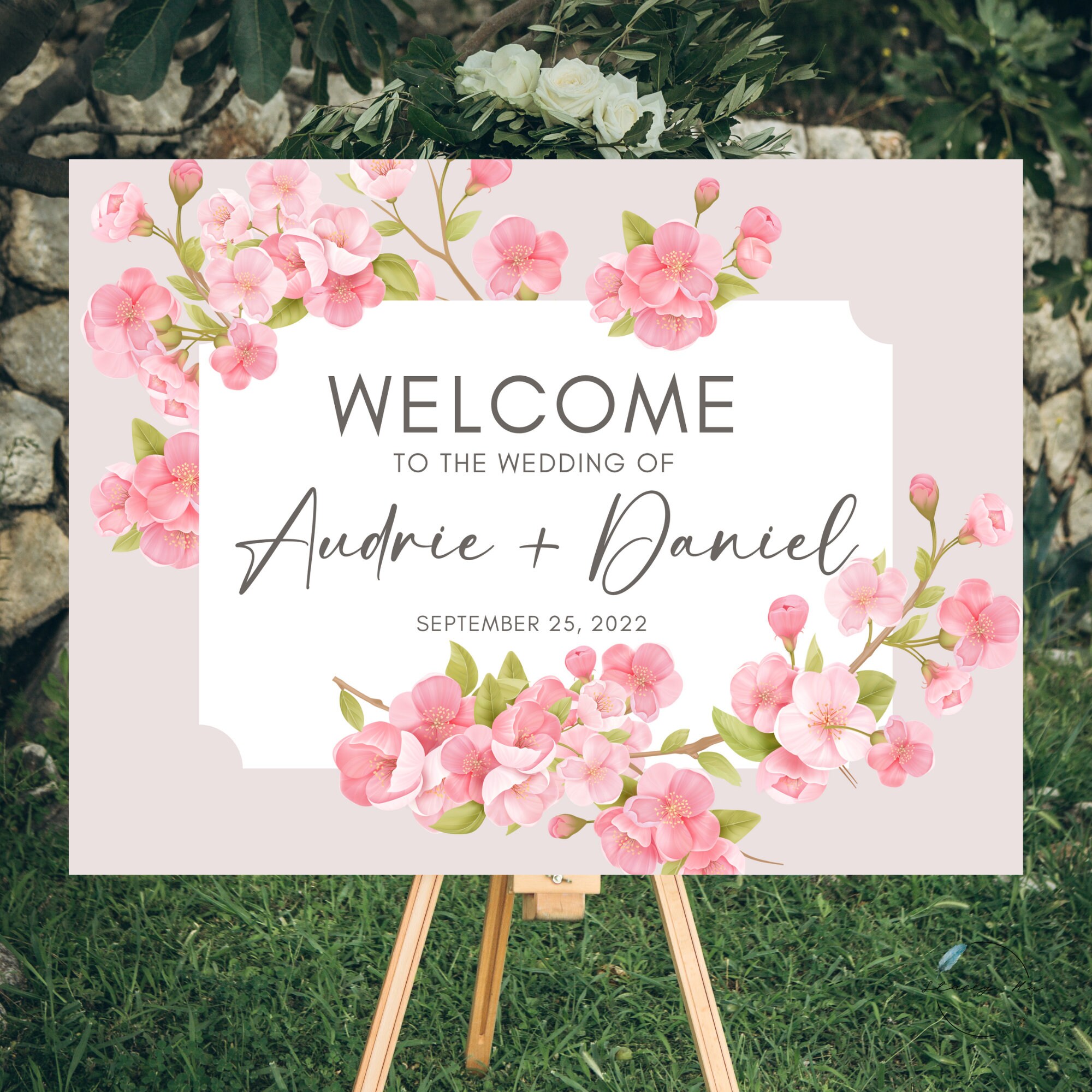 Blush Cherry Blossom Wedding Welcome Sign Instant Download - Etsy