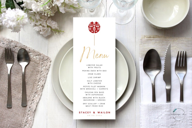 Minimal Asian Theme Double Happiness Wedding Menus Instant - Etsy