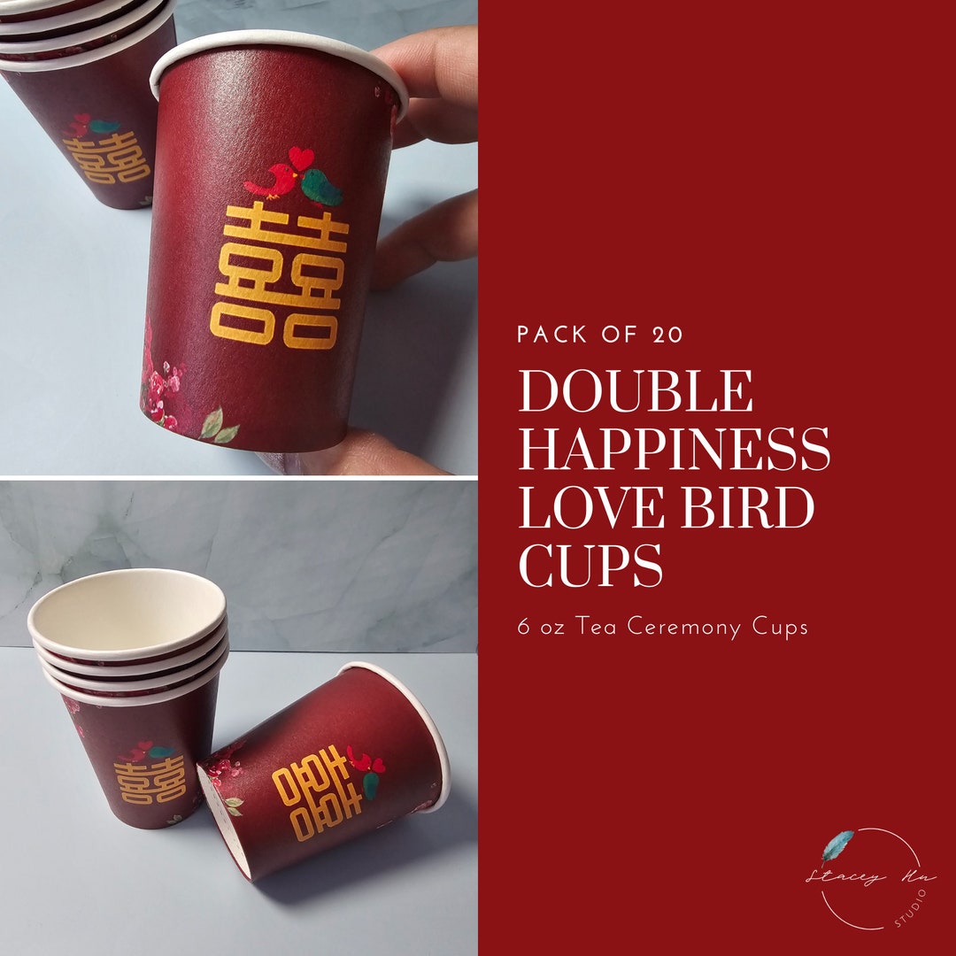 20/pack Red and Gold Double Happiness Love Birds Tea Ceremony Cups ...