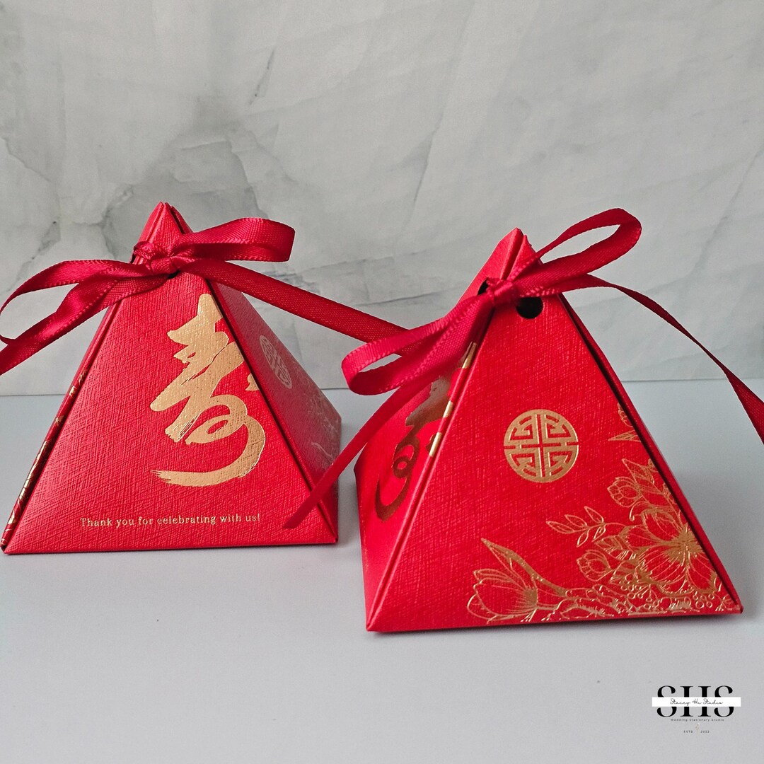 10 Piece Set Chinese Longevity Birthday Favor Boxes: Red & Gold Small ...