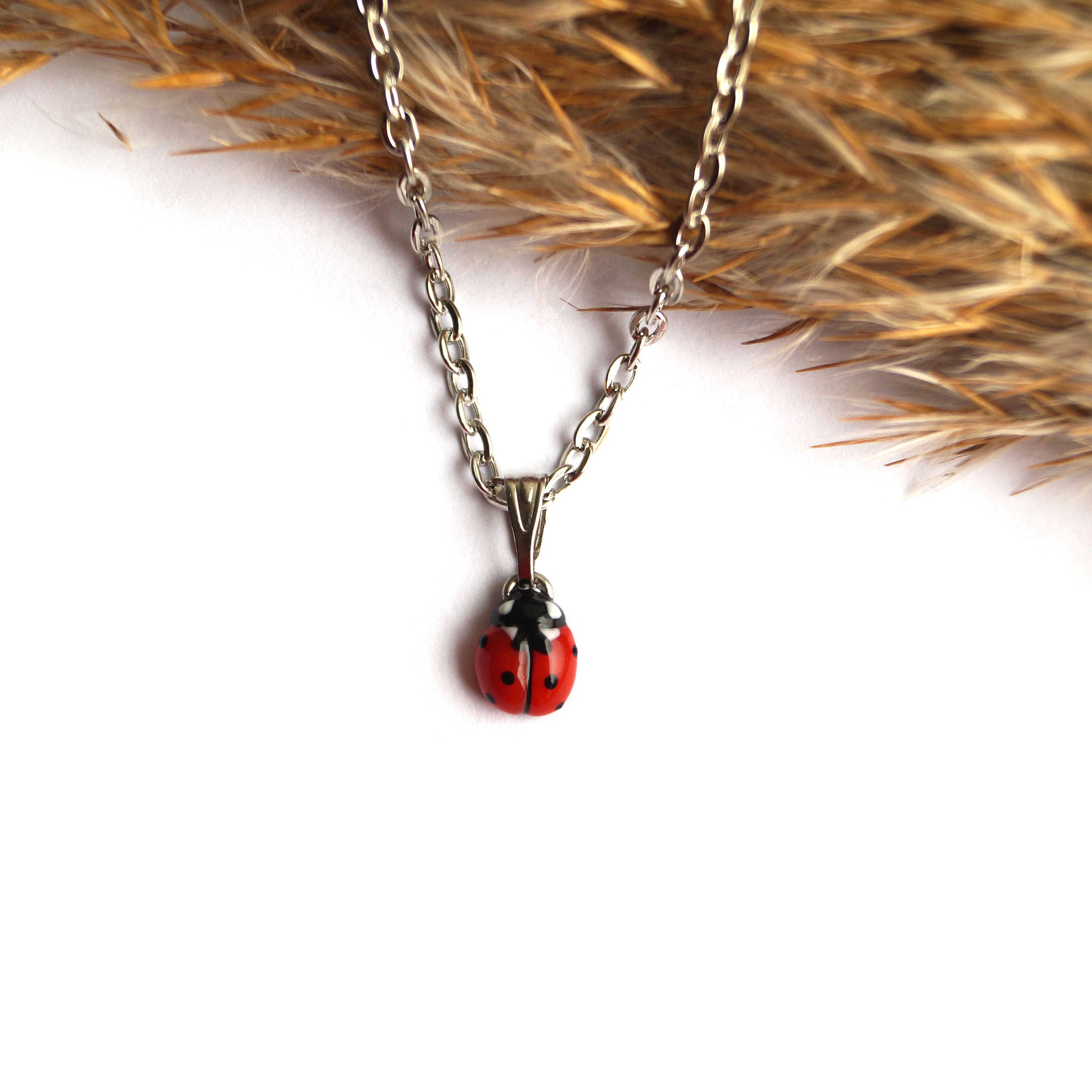 Ladybug Necklace Red Realistic Ladybird Tiny Pendant Petite - Etsy