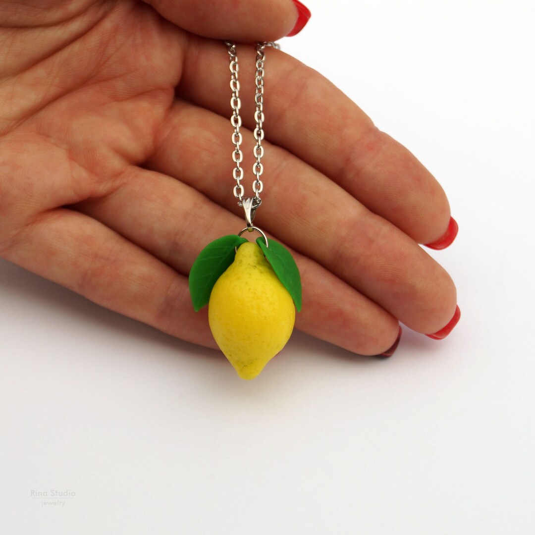 Lemon Necklace, Realistic Tiny Lemon Pendant, Vegan Jewelry Gift for ...