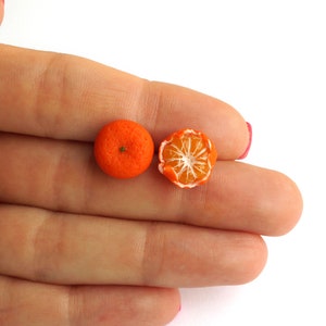 Mini Tangerine Stud Earrings Whole and Peeled Realistic Mandarin Orange ...
