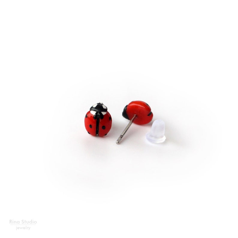 Ladybug Miniature Stud Earrings Mom Gift Red Tiny Stainless | Etsy