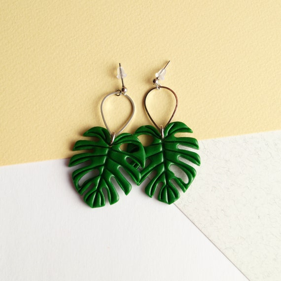 Big Monstera Leaf Stud Earrings Spring Hypoallergenic | Etsy