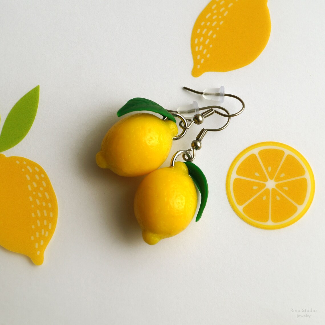 Lemon Earrings Fresh Fruit Jewelry Yellow Green Juicy Citrus | Etsy