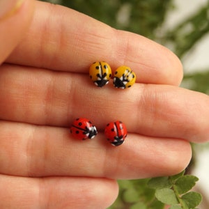 Ladybug Miniature Stud Earrings, Mom Gift, Red Tiny Stainless Steel ...