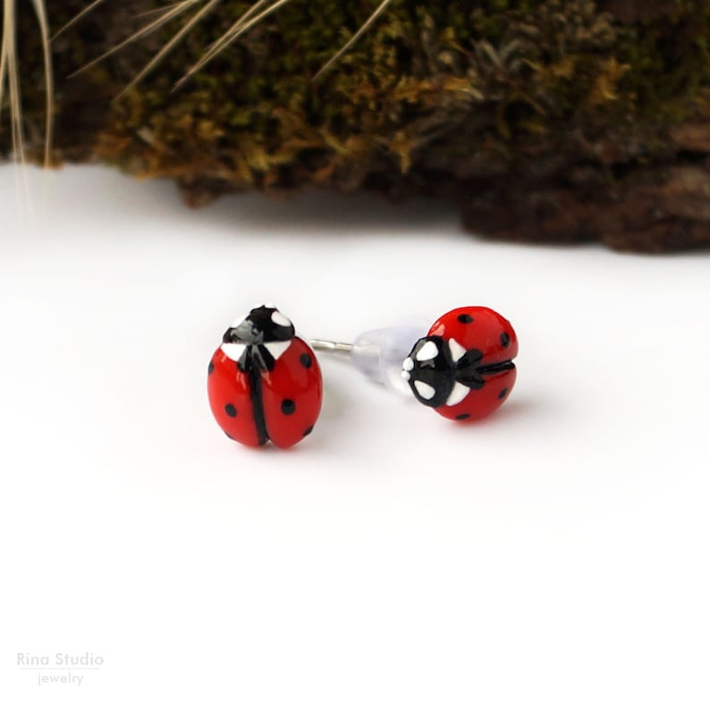 Ladybug Miniature Stud Earrings Mom Gift Red Tiny Stainless | Etsy