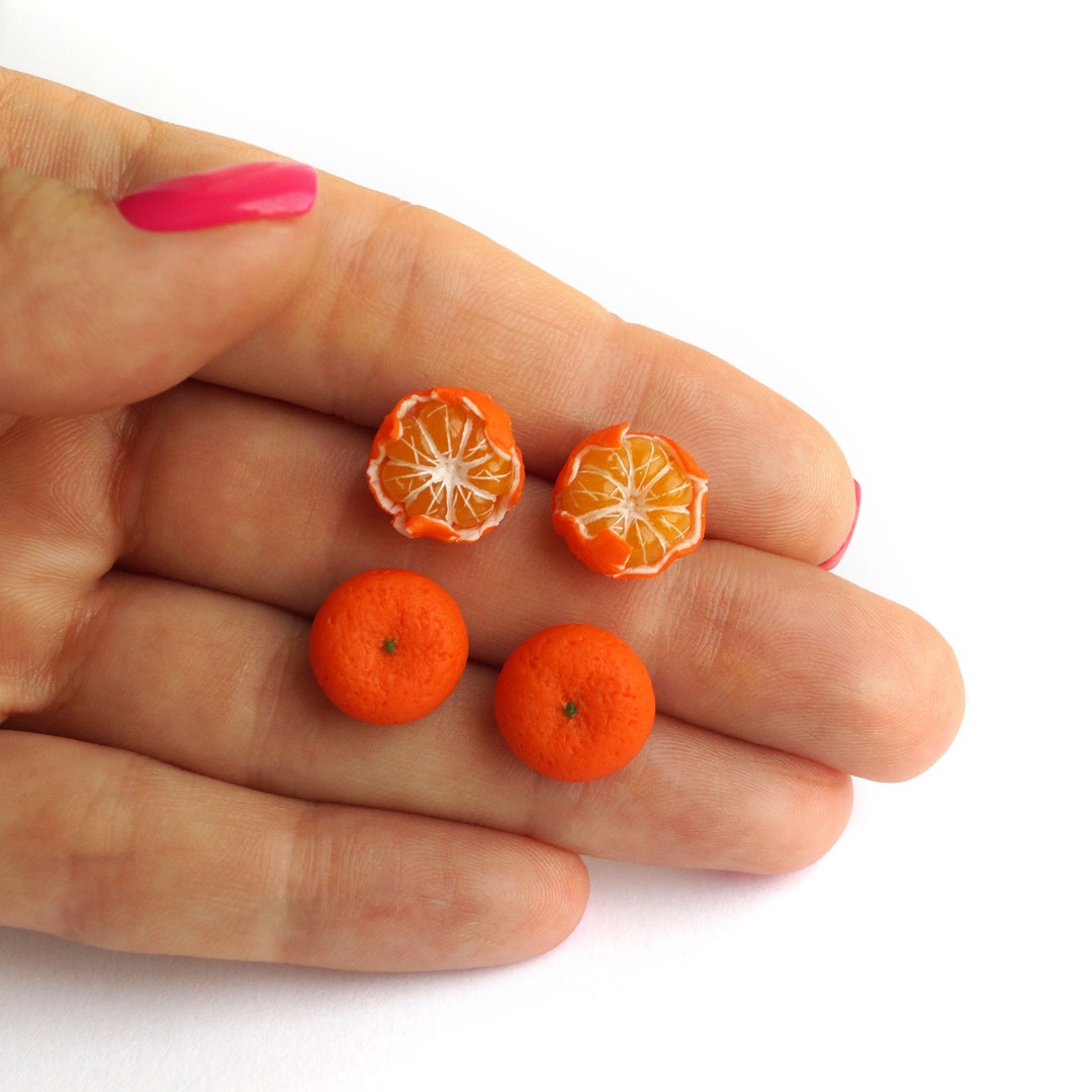 Mini Tangerine Stud Earrings Whole and Peeled Realistic Mandarin Orange ...