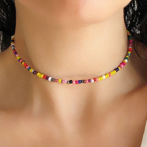 Multicolor Beaded Choker Colorful Seed Bead Choker Choker - Etsy